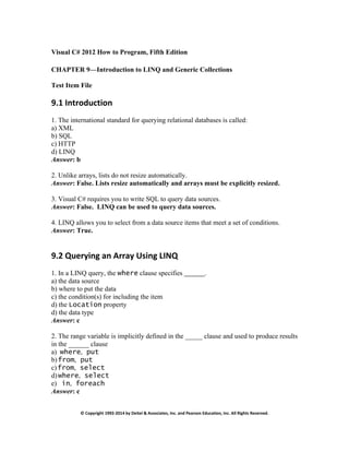 Visual C 2012 How to Program 5th Edition Deitel Test Bank | PDF