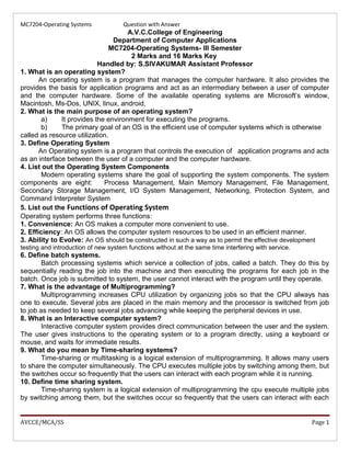 MC 7204 OS Question Bank with Answer | PDF