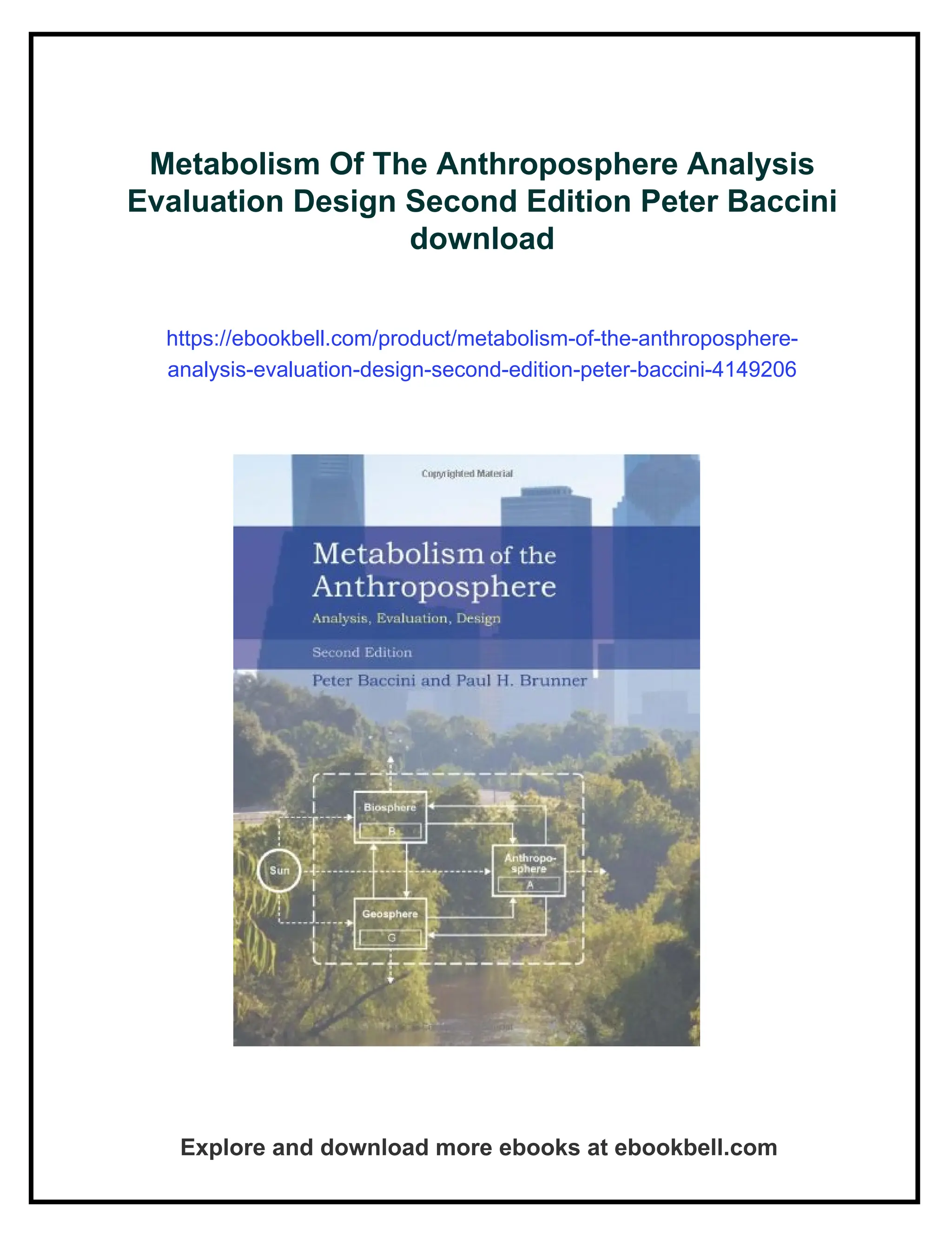 Metabolism Of The Anthroposphere Analysis Evaluation Design Second ...
