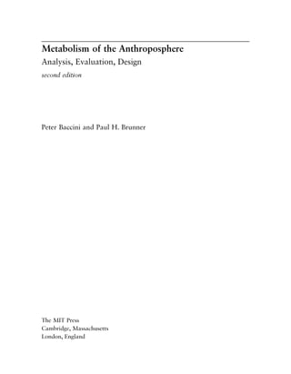 Metabolism Of The Anthroposphere Analysis Evaluation Design Second ...