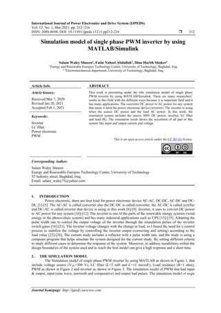 Simulation model of single phase PWM inverter by using MATLAB/Simulink | PDF