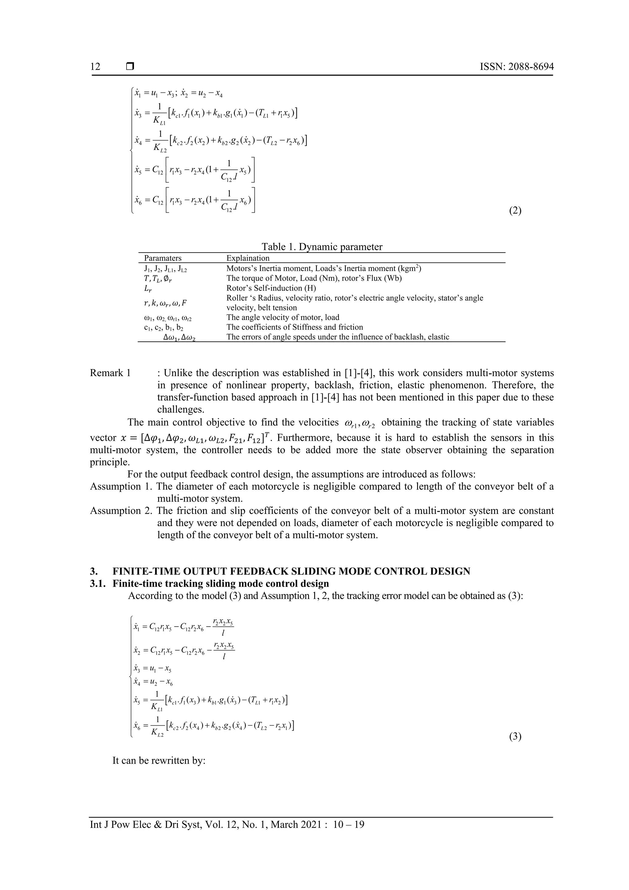 On Finite Time Output Feedback Sliding Mode Control Of An Elastic Multi