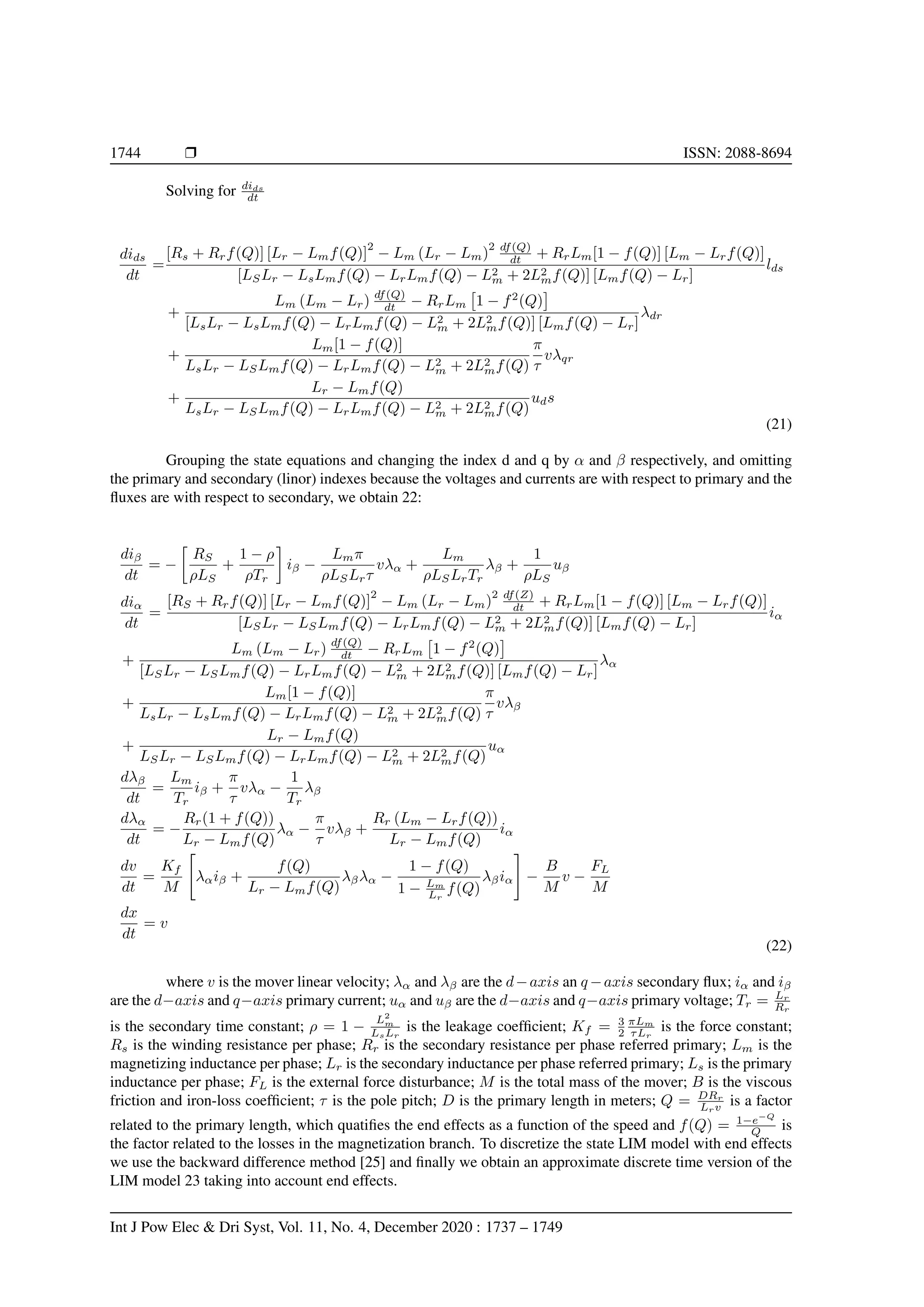 Discrete And Continuous Model Of Three Phase Linear Induction Motors