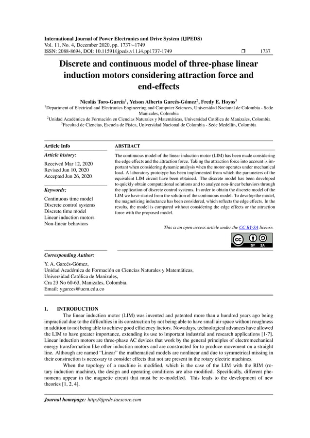 Discrete and continuous model of three-phase linear induction motors considering attraction ...
