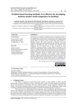 Problem-based learning methods: Is it effective for developing madrasa ...