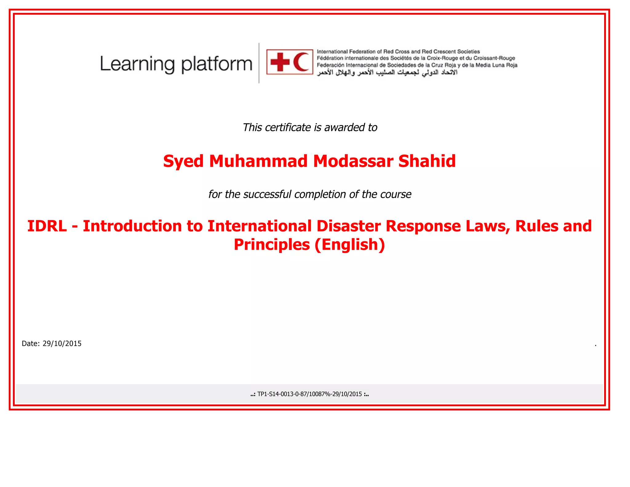 certificate_Inroduction to International Disaster Response Laws, Rules ...