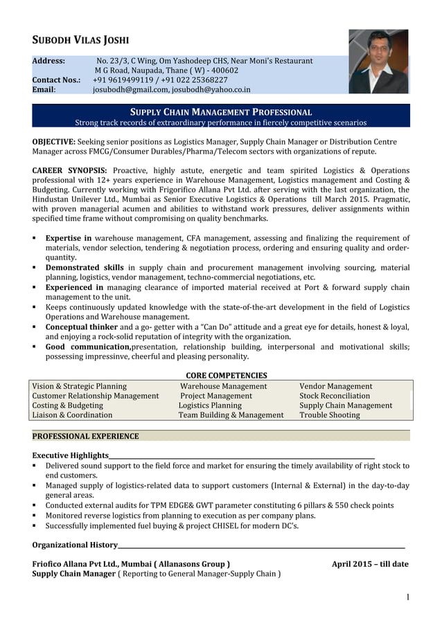 Mr. Subodh Joshi - Resume - Final (1) | DOC | Logistics | Business