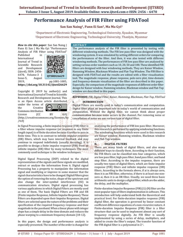 Performance Analysis of FIR Filter using FDATool | PDF