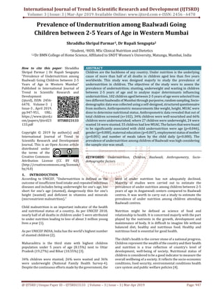 Prevalence of Undernutrition among Baalwadi Going Children between 2 5 ...