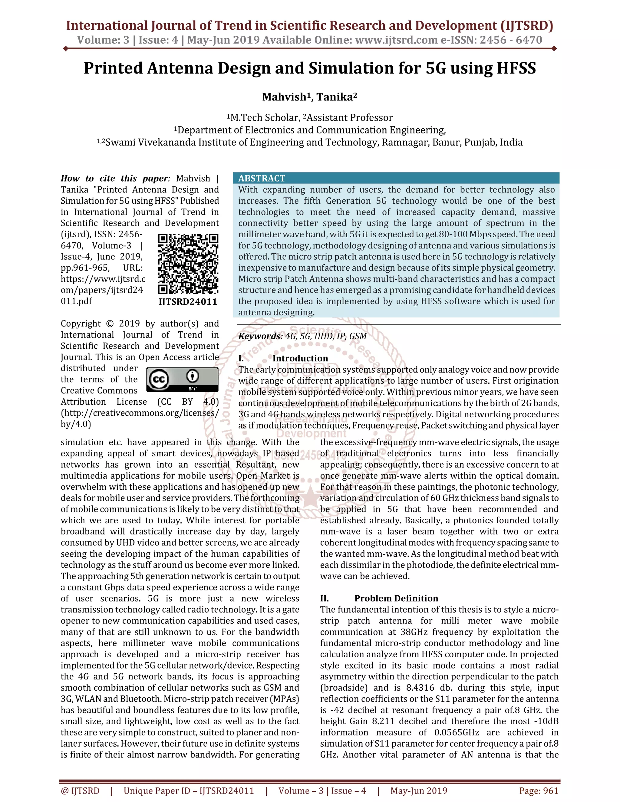 Printed Antenna Design and Simulation for 5G using HFSS | PDF | Computer Networking | Computing