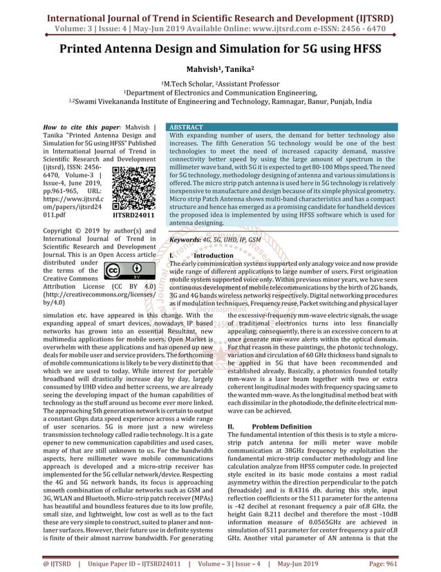 Printed Antenna Design and Simulation for 5G using HFSS | PDF | Computer Networking | Computing