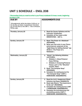 ENGL 208 Online Unit 1 Schedule | PDF