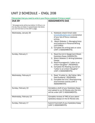 ENGL 208 Online Unit 2 Schedule | PDF