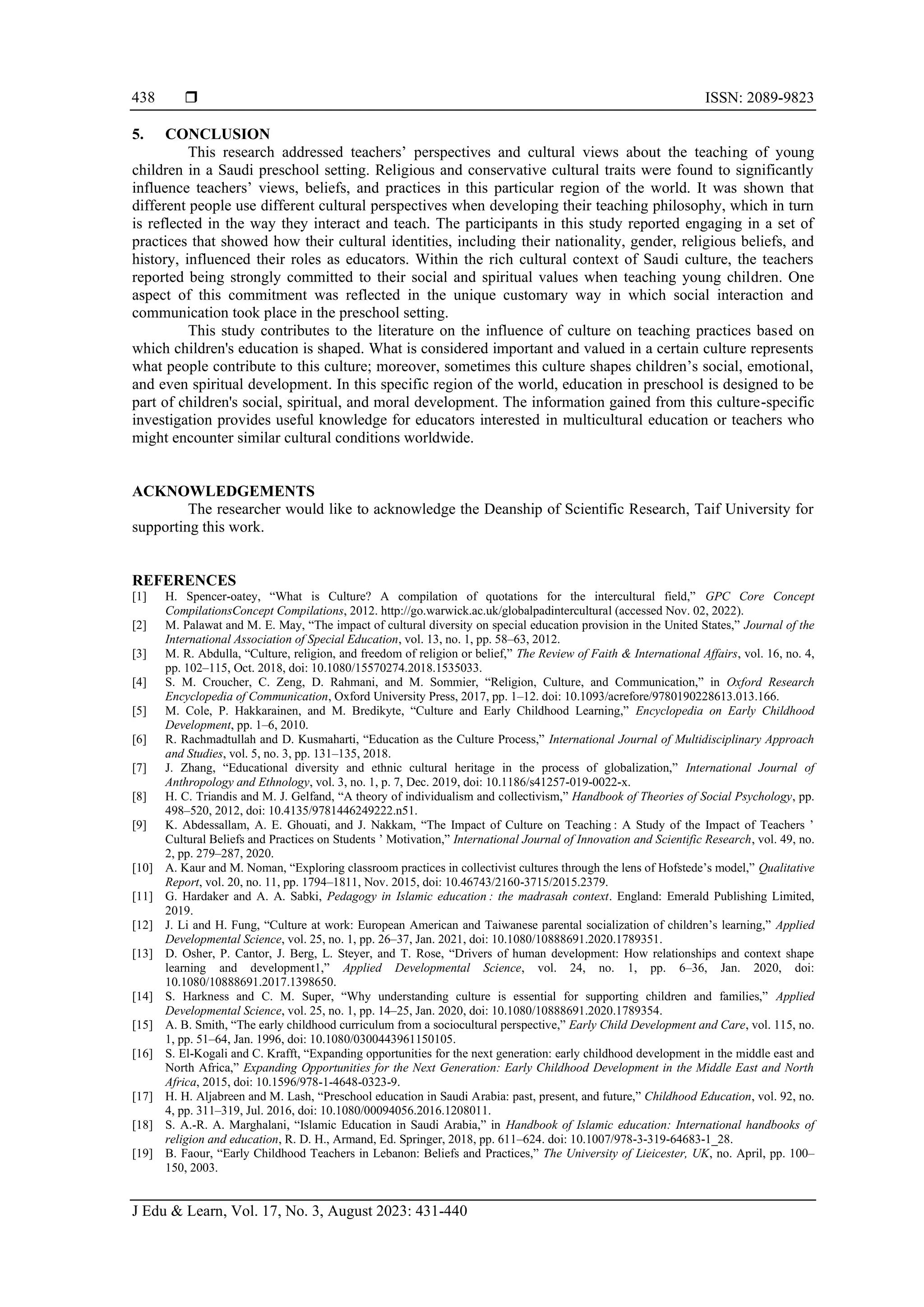 Culture in early childhood education: Insights into Saudi preschool ...