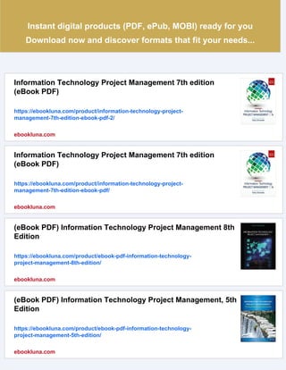 (Original PDF) Information Technology Project Management, Revised 7th ...
