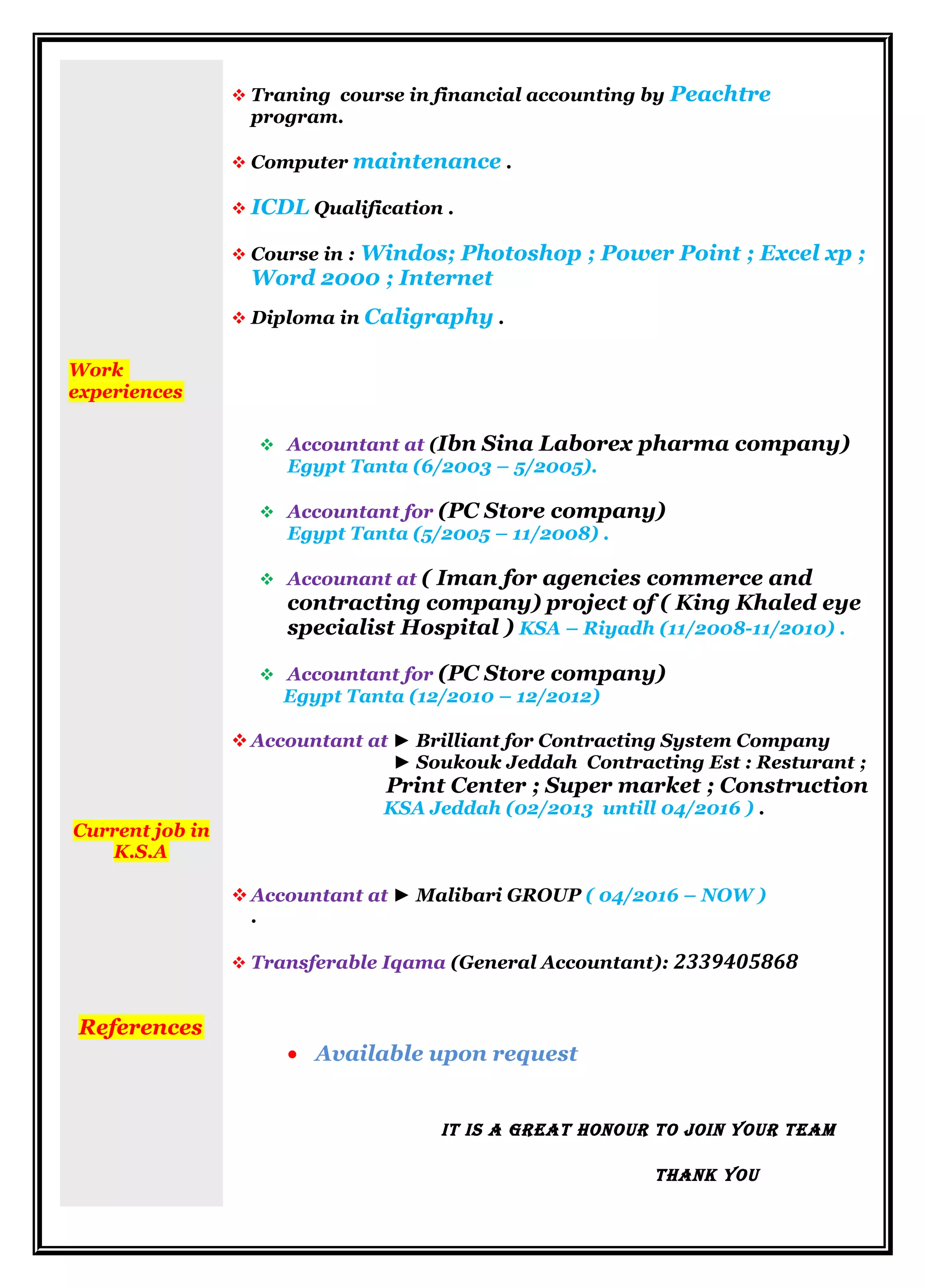 new cv eng | DOC | Business Accounting & Finance | Business
