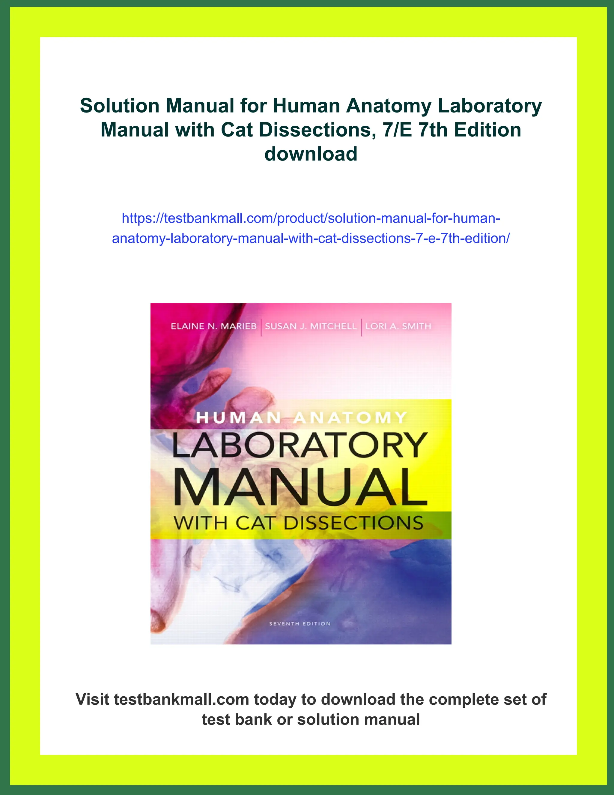 Solution Manual for Human Anatomy Laboratory Manual with Cat ...