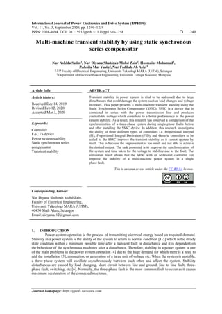 Multi-machine transient stability by using static synchronous series compensator | PDF