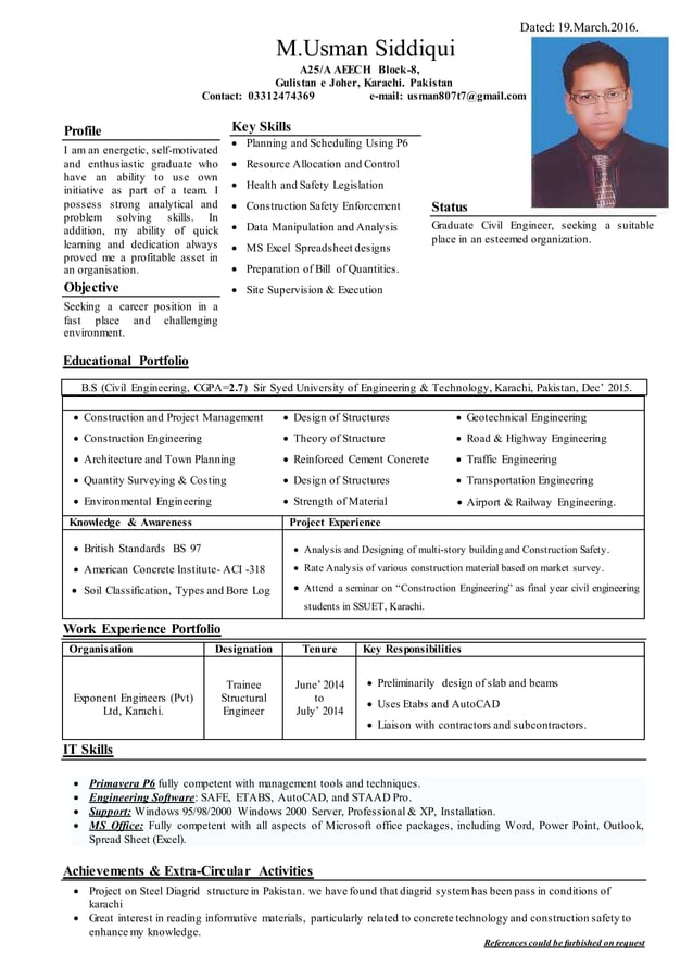 Usman Cv with Pik | DOCX | Civil Engineering Industry | Industries