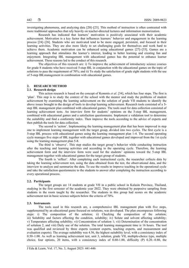 Development of academic achievements using inquiry-based learning together with educational ...