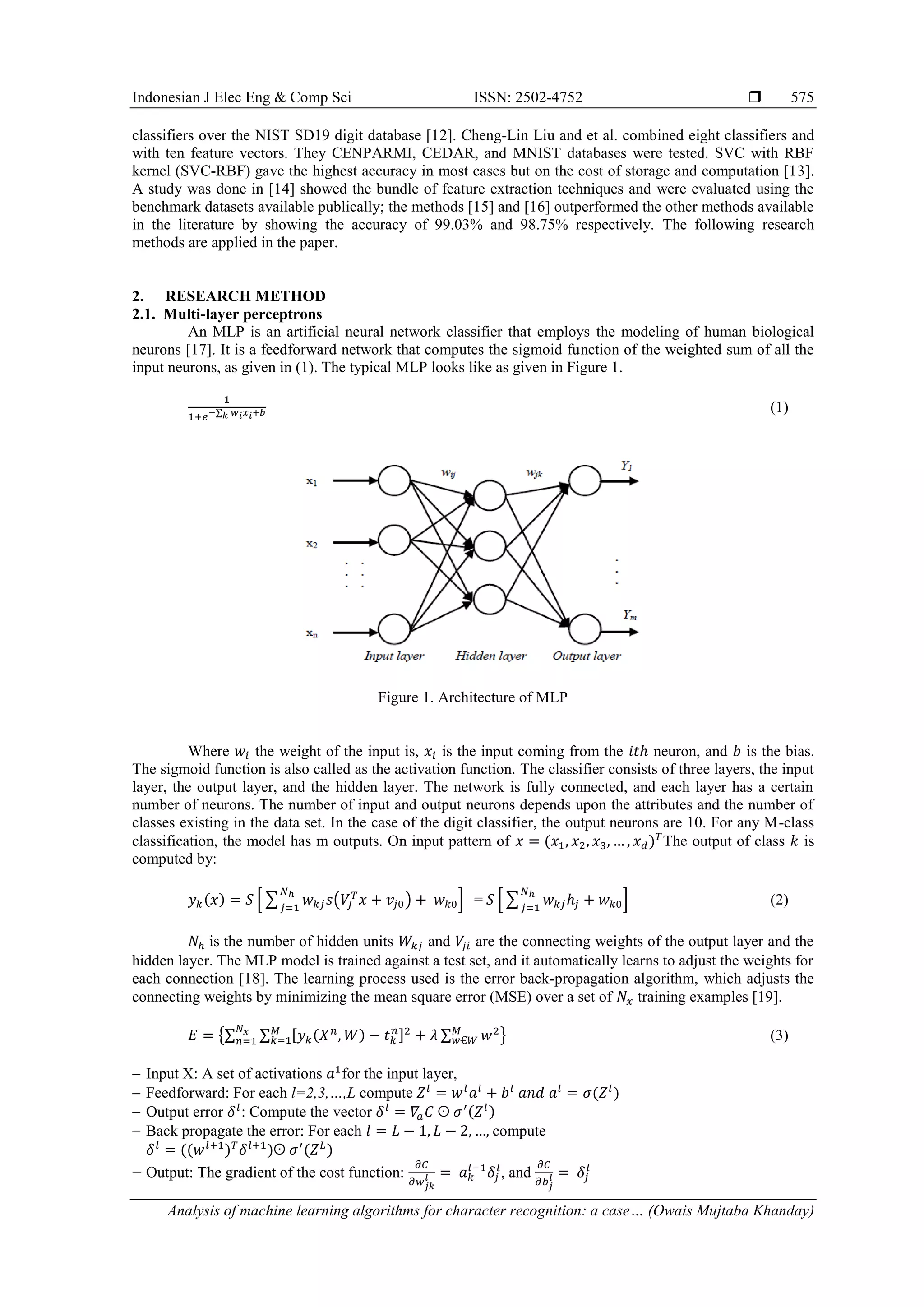 Analysis Of Machine Learning Algorithms For Character Recognition A