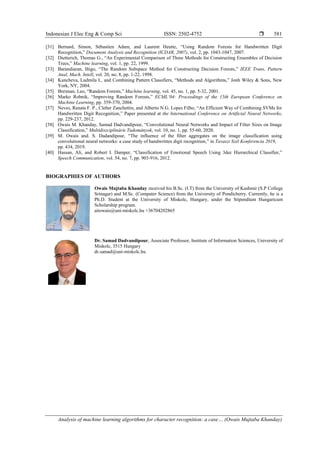 Analysis of machine learning algorithms for character recognition: a case study on handwritten ...