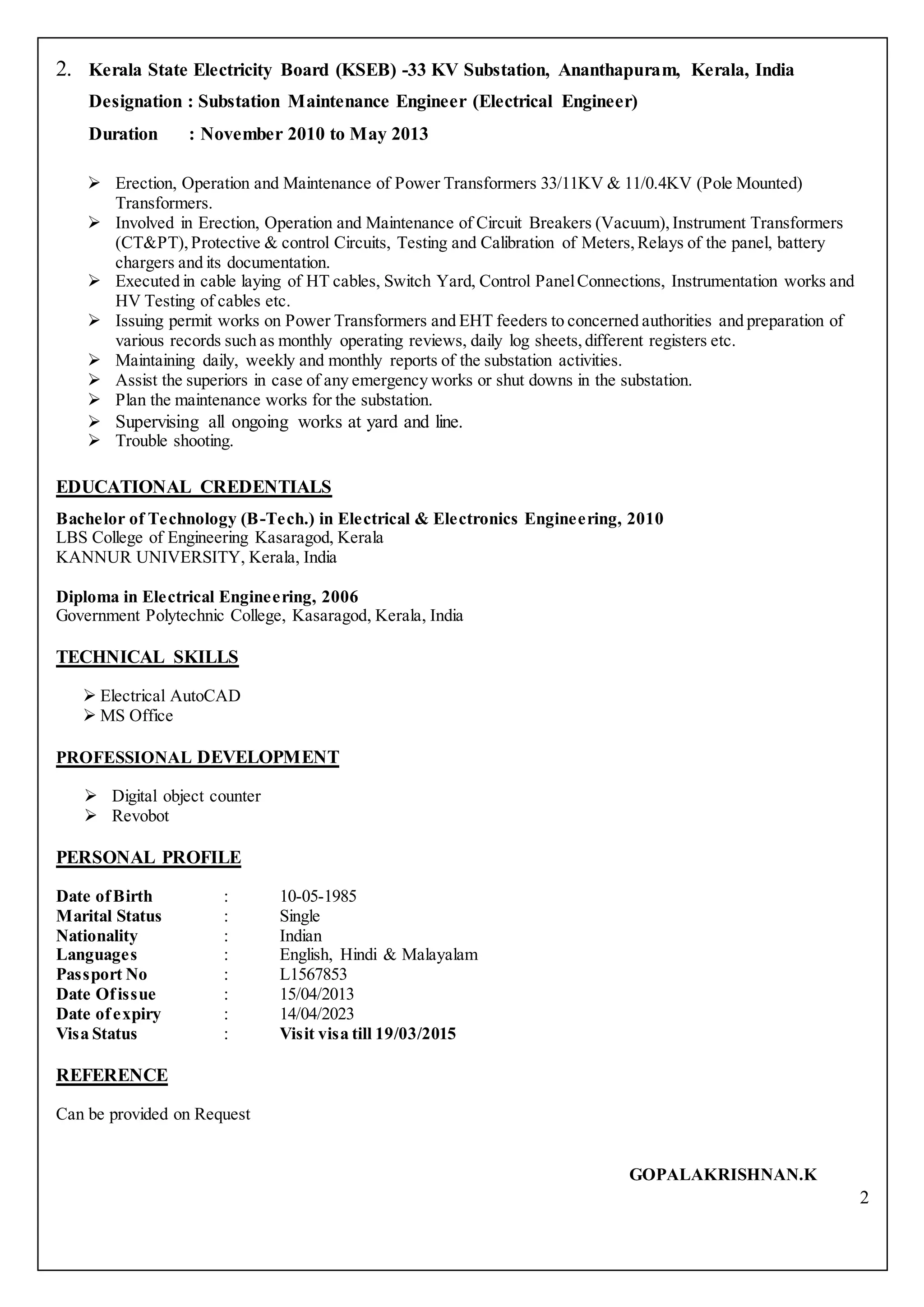ELECTRICAL ENGINEER CV | DOCX