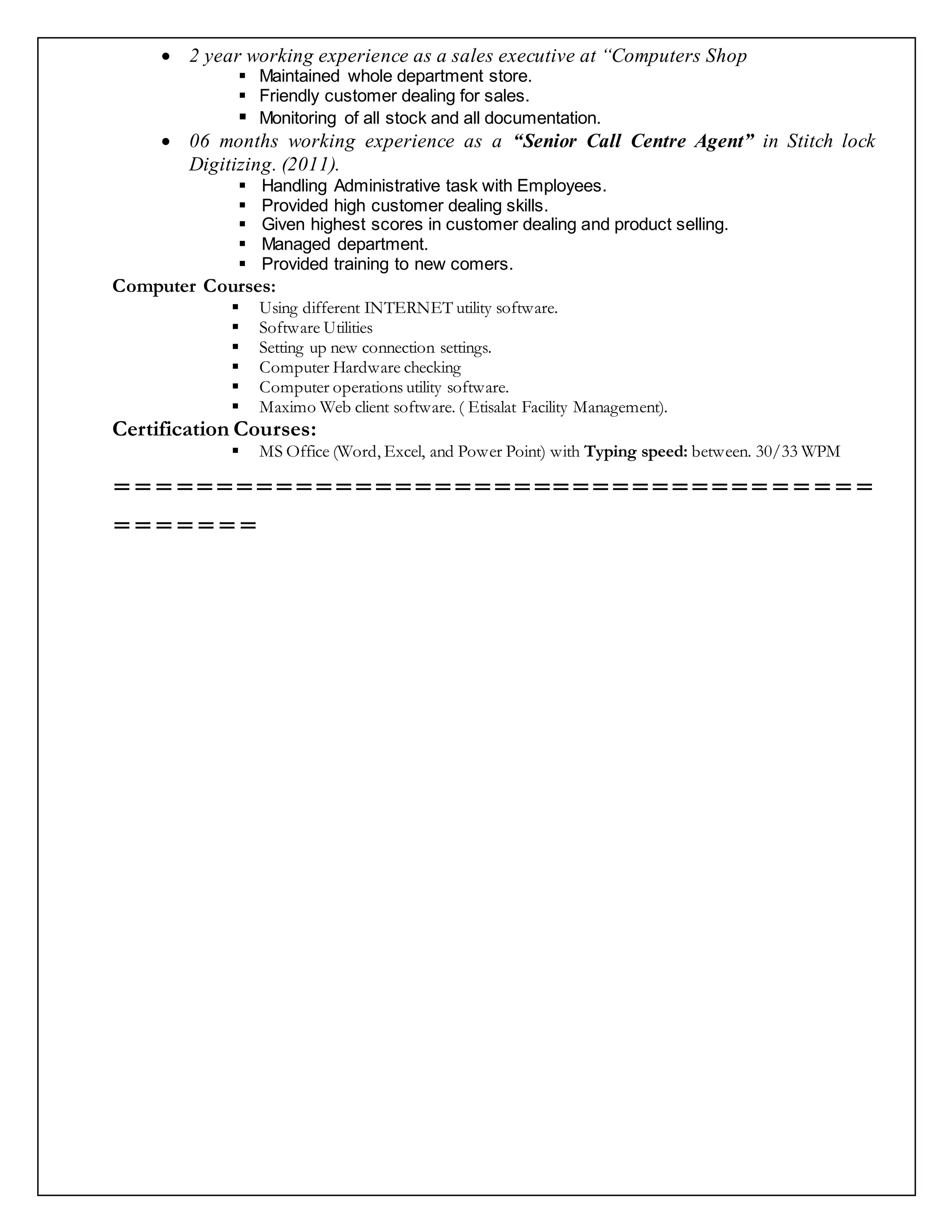 Adnan Saleem U.A.E | DOCX | Resume Writing and Advice | Job Search