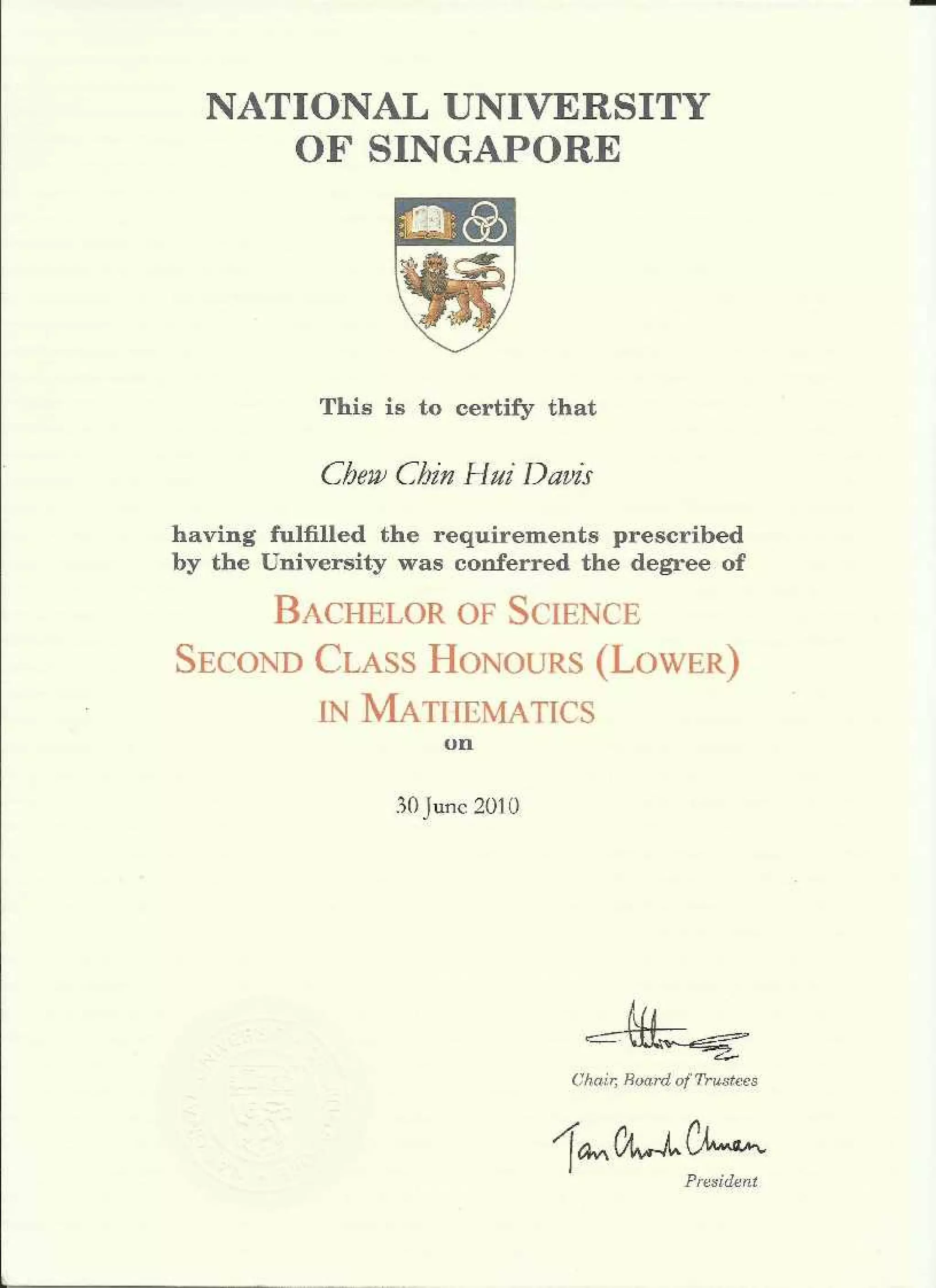 BSc NUS cert | PDF