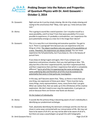 Jim Alvino Interview of Dr Amit Goswami Part 2 Transcript | PDF