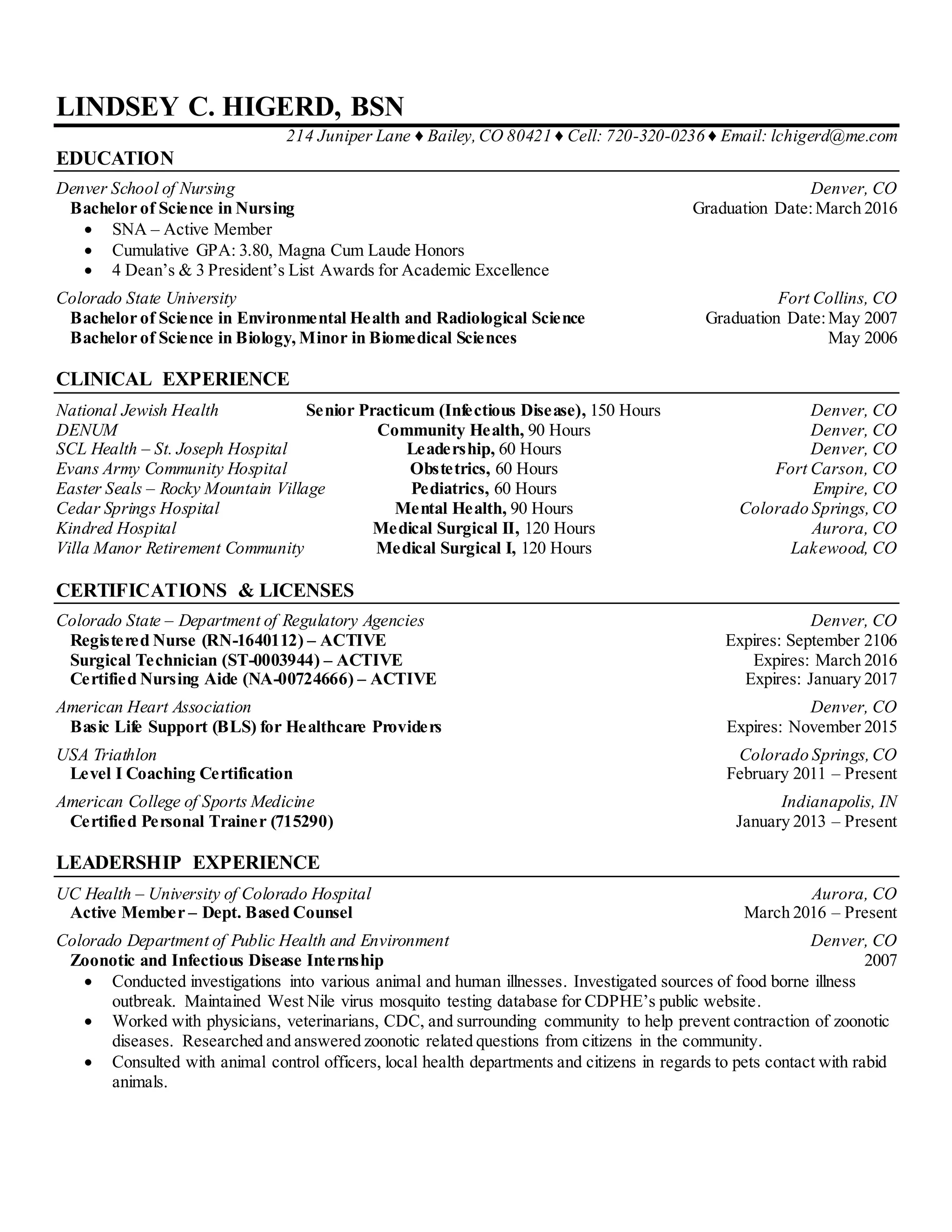 Lindsey C. Higerd Nursing Resume | DOCX | Infectious Diseases ...