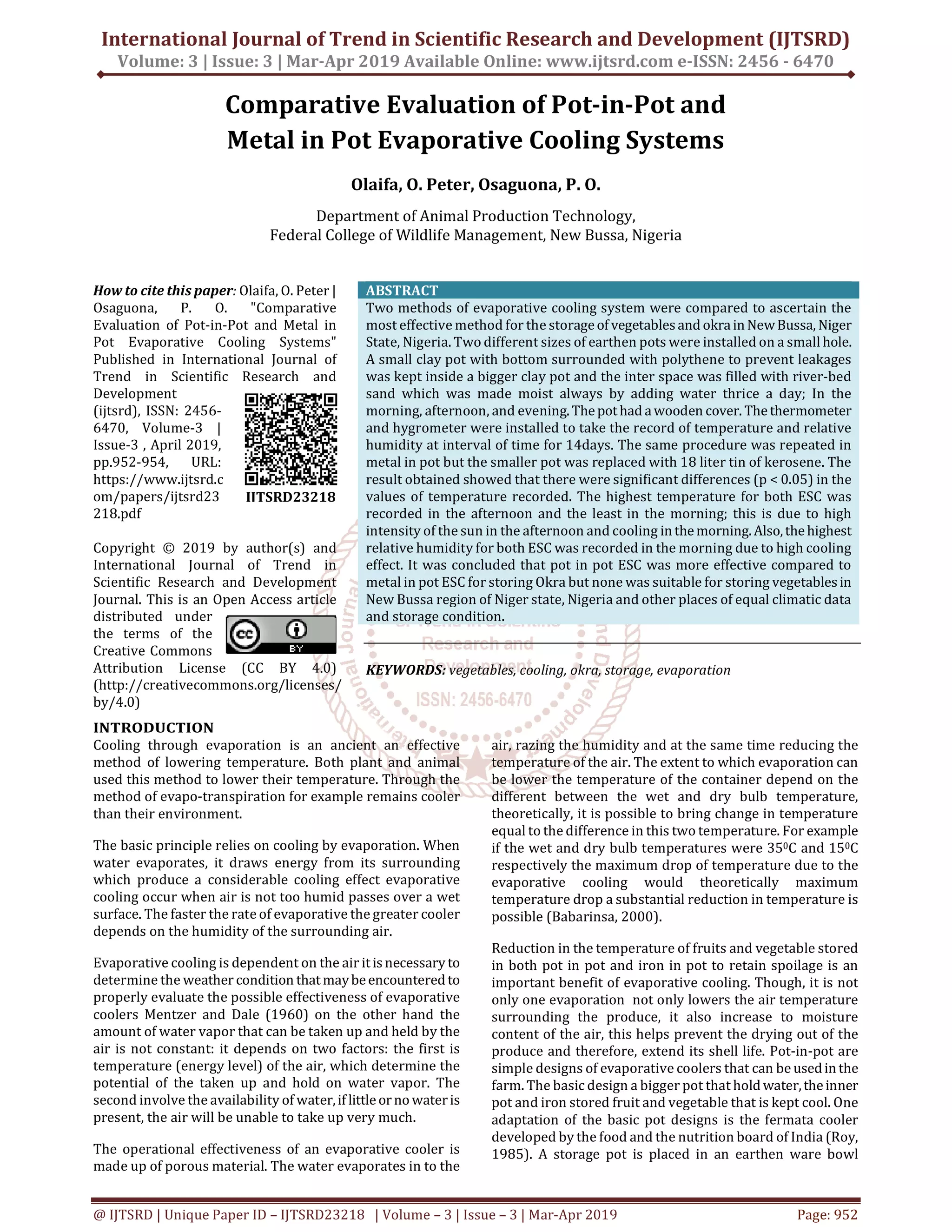 Comparative Evaluation of Pot in Pot and Metal in Pot Evaporative ...