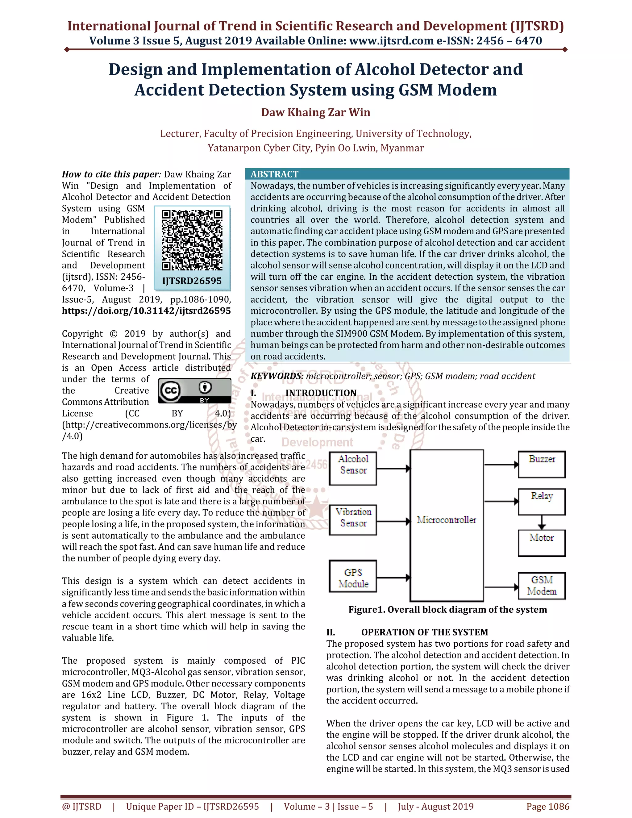 Design and Implementation of Alcohol Detector and Accident Detection ...