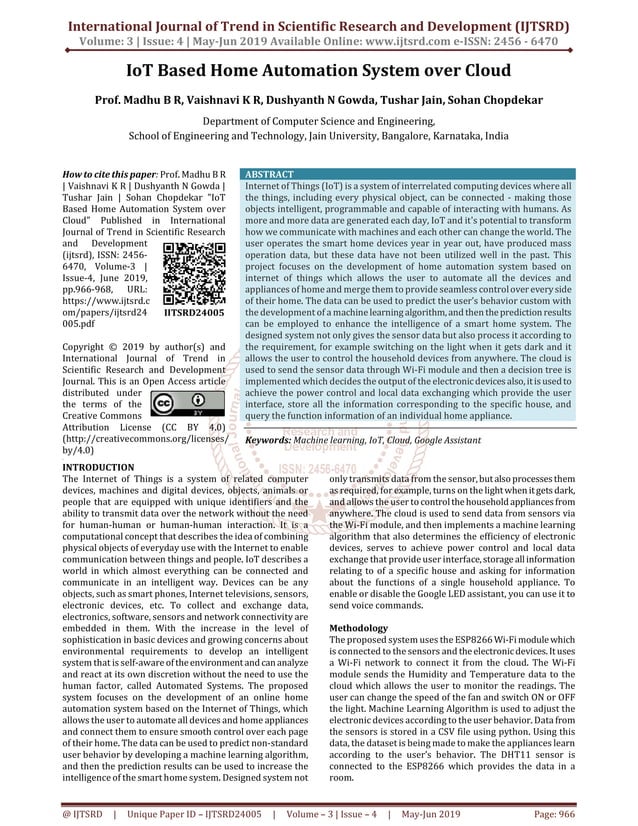 IoT Based Home Automation System over Cloud | PDF