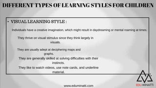 VARIOUS LEARNING STYLES TO HELP PARENTS IDENTIFY THEIR CHILD’S STYLE.pptx