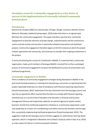 Community driven livelihood and conservation programmes in Barangay ...