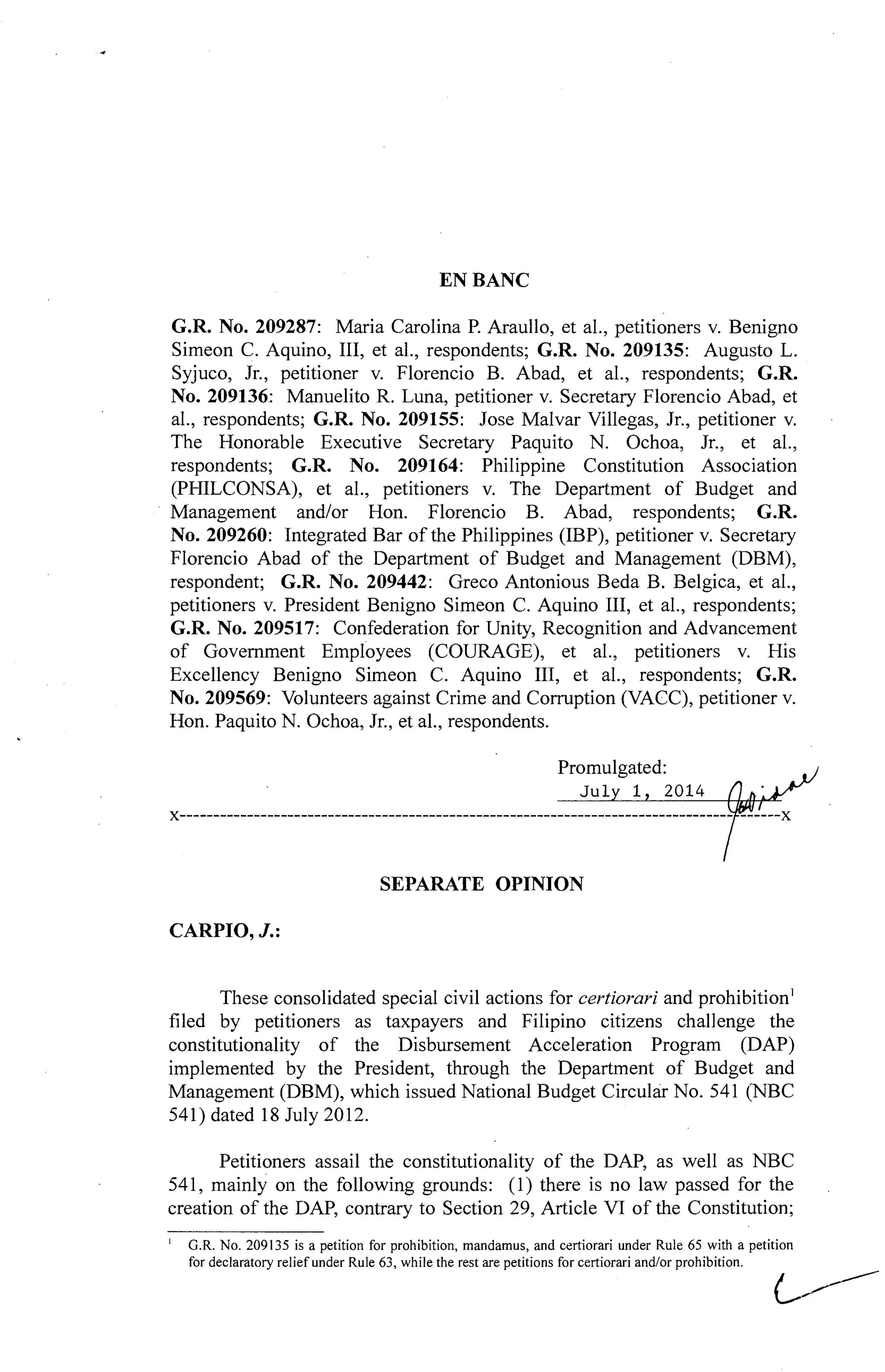 DAP - Justice Antonio Carpio, separate concurring opinion | PDF