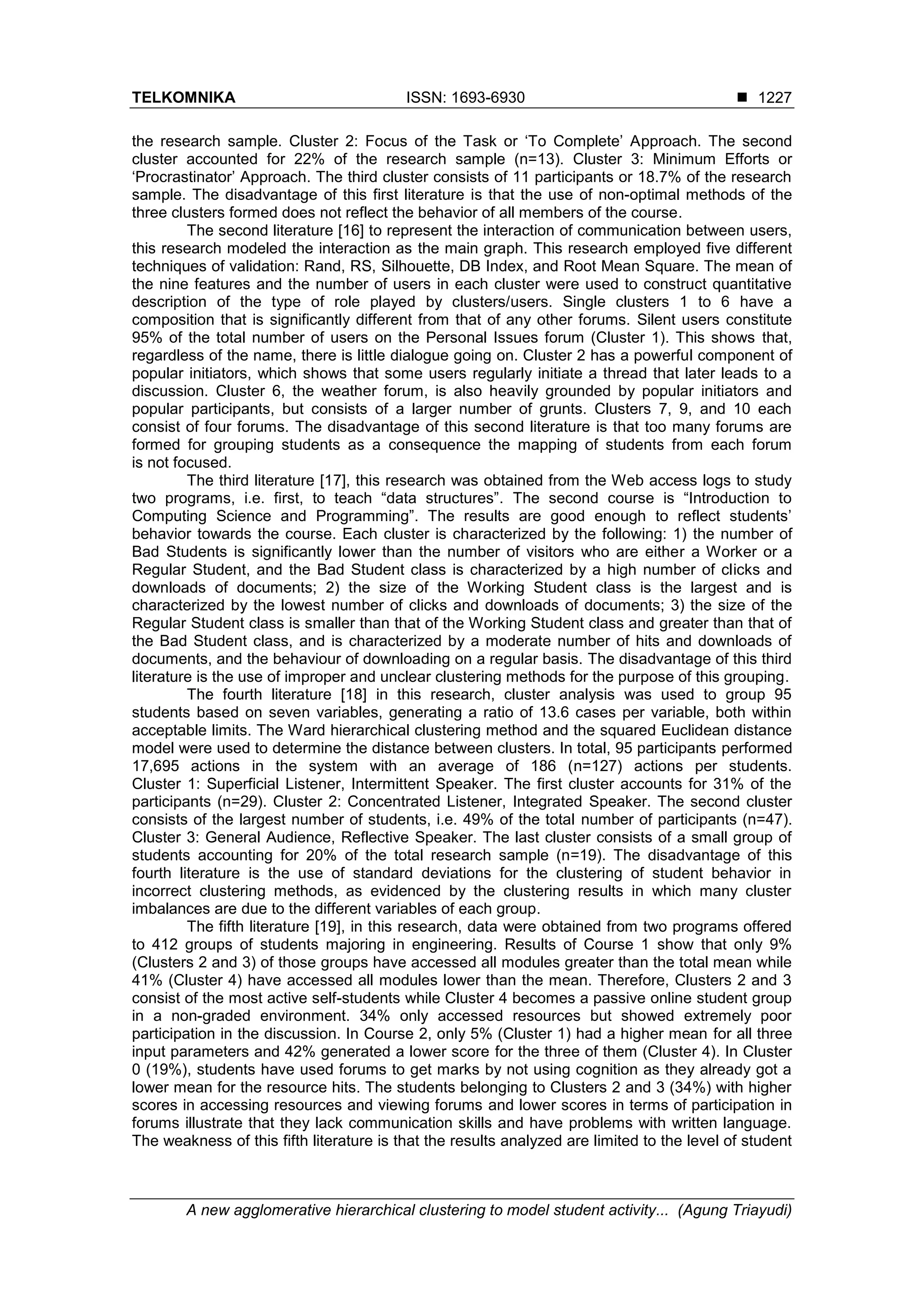 A new agglomerative hierarchical clustering to model student activity ...