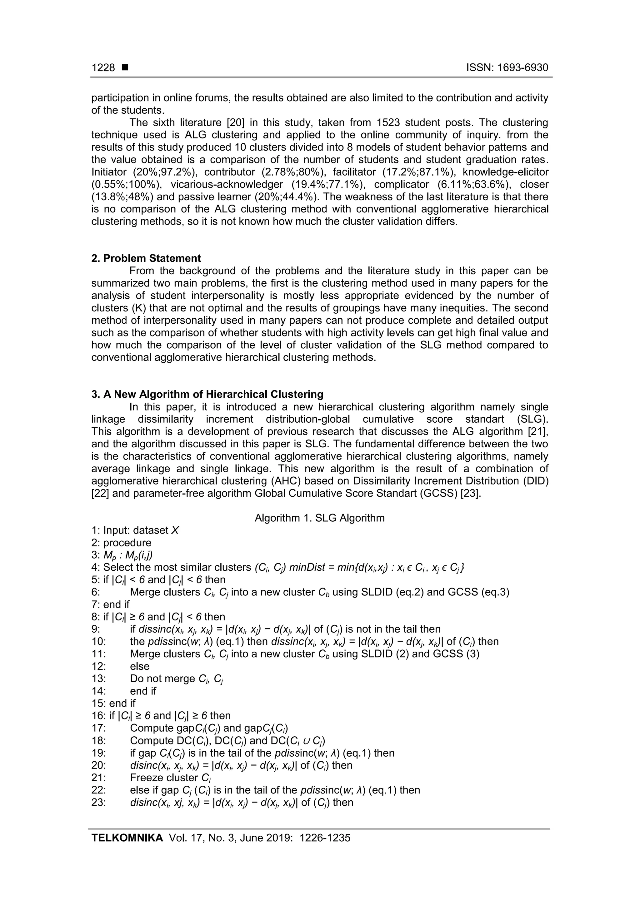 A new agglomerative hierarchical clustering to model student activity in online learning | PDF