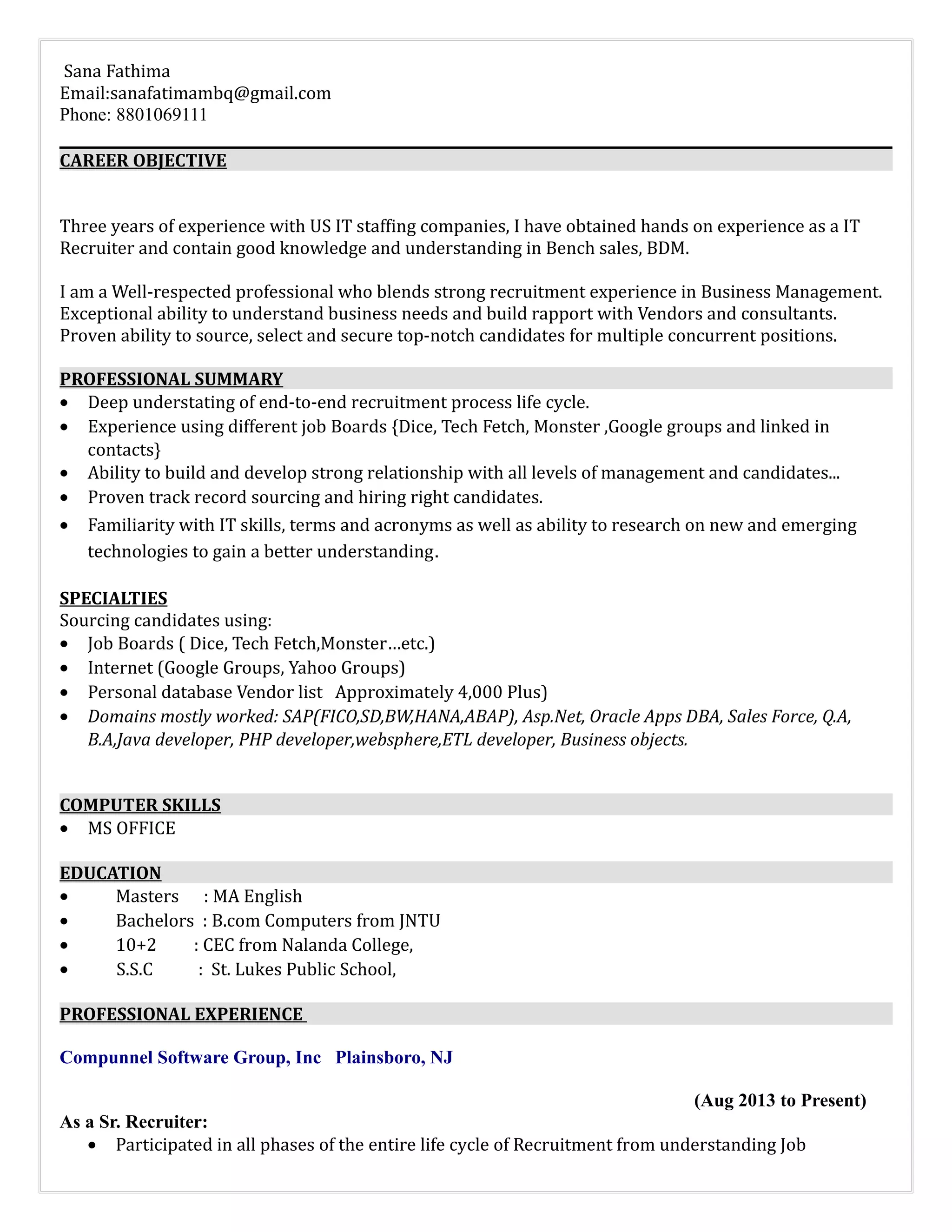 Sana fatima IT RESUME | PDF