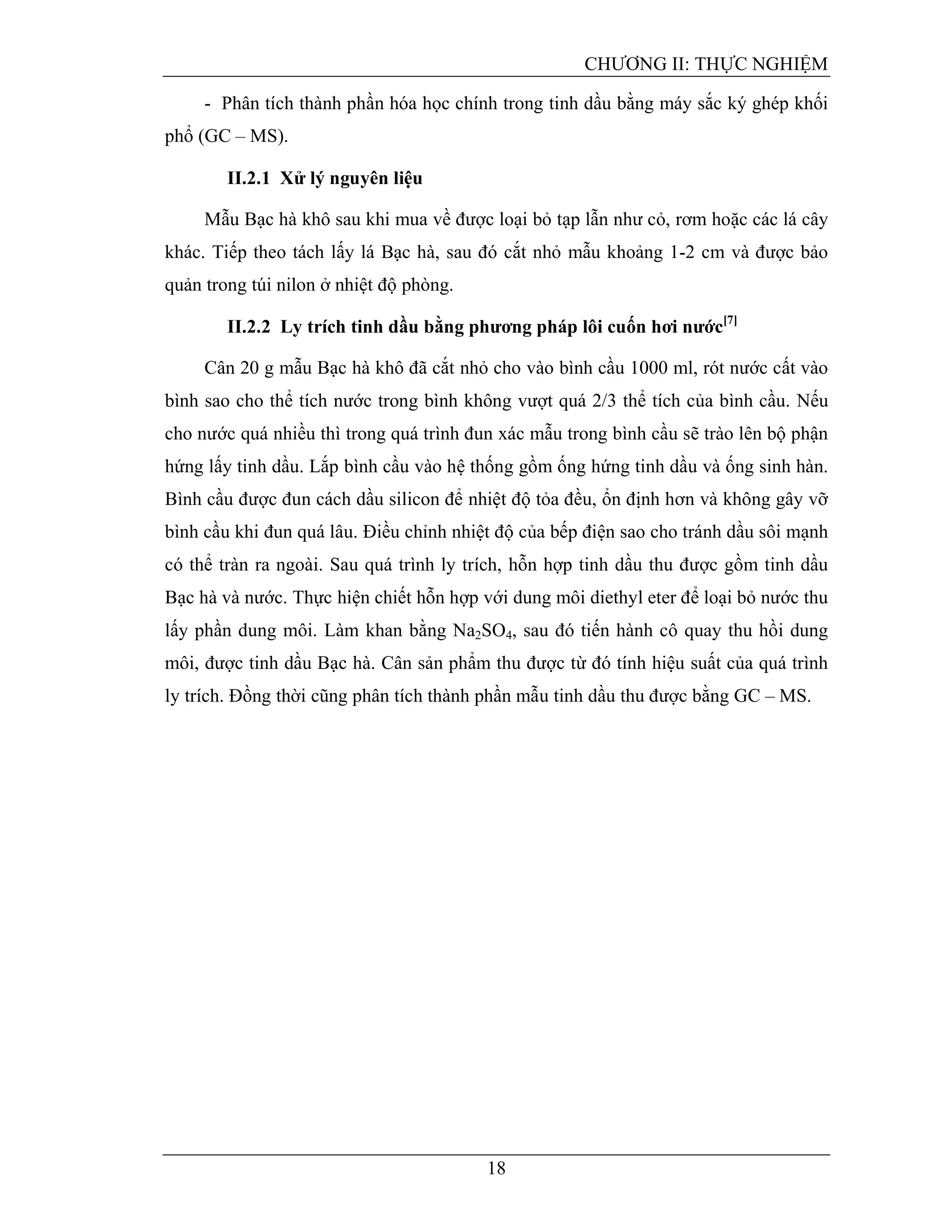 LY TRÍCH VÀ KHẢO SÁT THÀNH PHẦN HÓA HỌC CỦA TINH DẦU BẠC HÀ (MENTHA ...