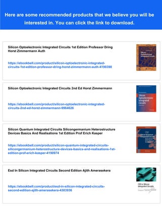 Integrated Silicon Optoelectronics 2nd Edition Horst K Zimmermann Auth ...