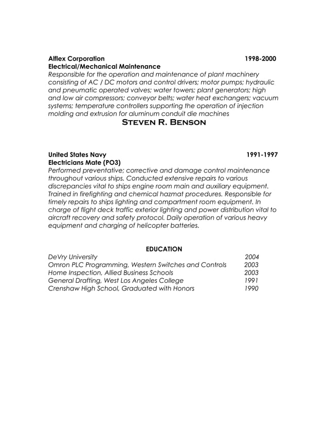 Steven_R_Benson_resume | DOC | Business and Finance