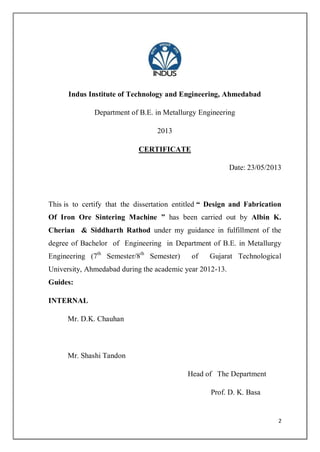 Design And Fabrication Of Iron Ore Sintering Machine | PDF