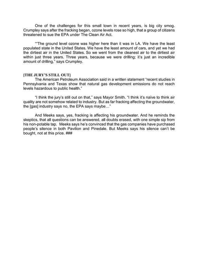 WRITING SAMPLE - Fracking Boom, The Story of Louis Meeks | PDF