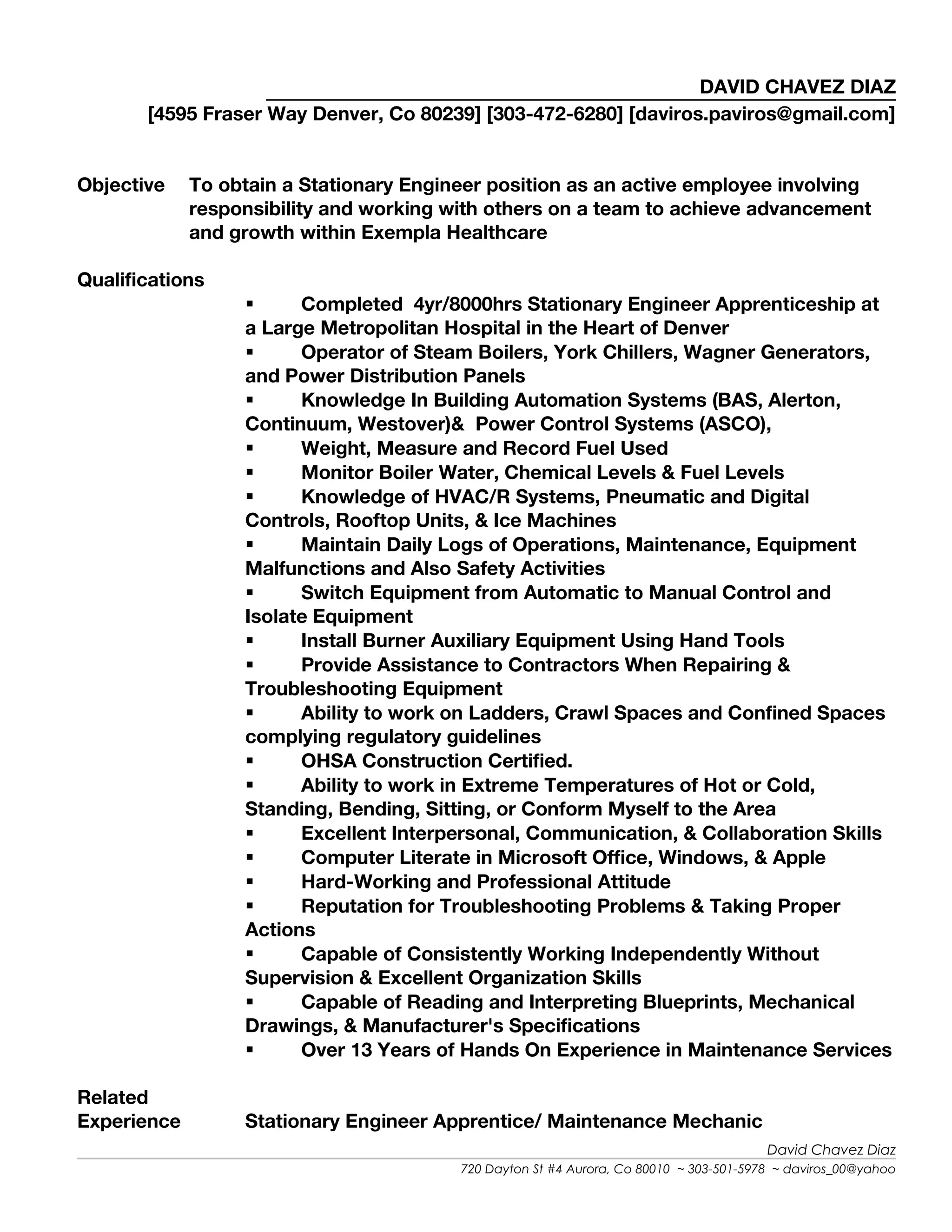 David's_Stationary engineer resume | DOC