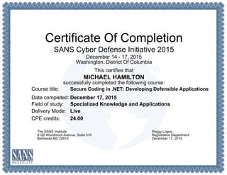 Secure Coding in .Net, Developing Defensible Applications - CEU Cert | PDF