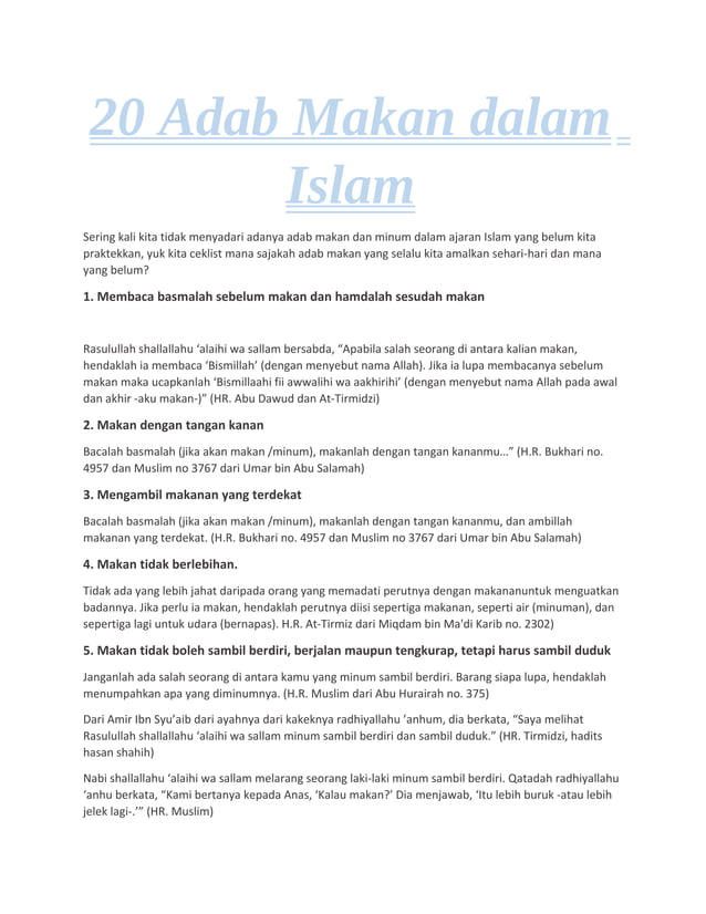 20 adab makan dalam islam | PDF