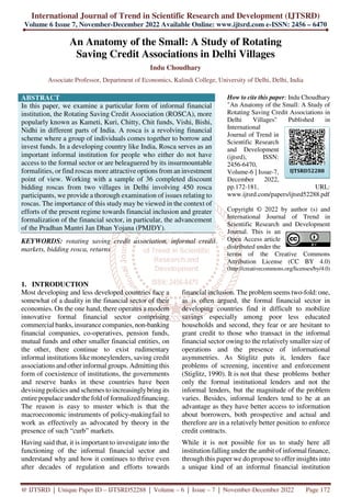 An Anatomy of the Small A Study of Rotating Saving Credit Associations ...