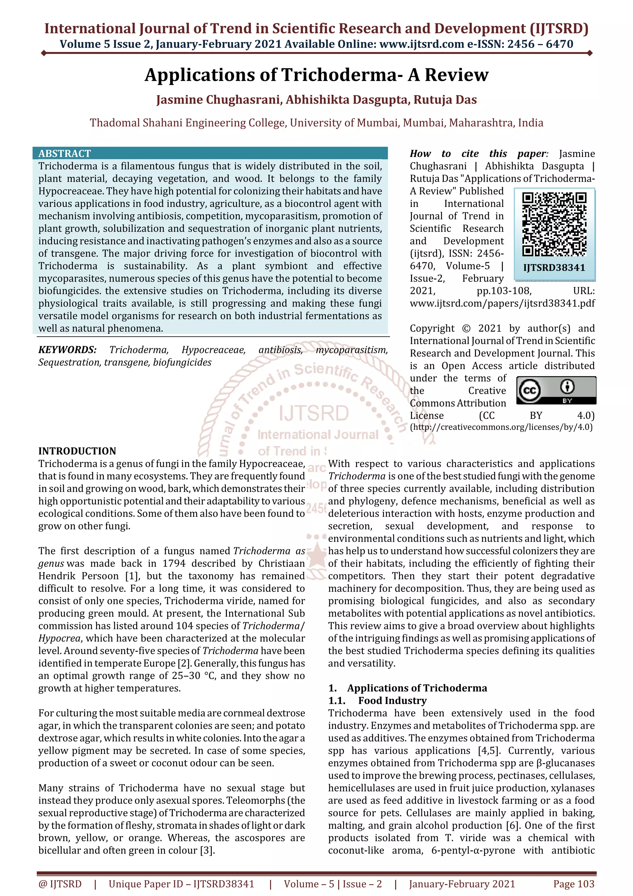 Applications of Trichoderma A Review | PDF